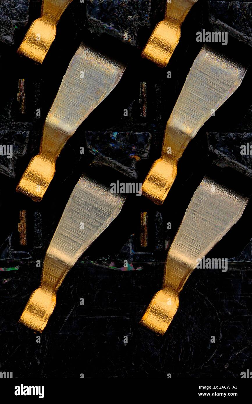 Central processing unit (CPU) socket. Close-up of the flexible pins of ...