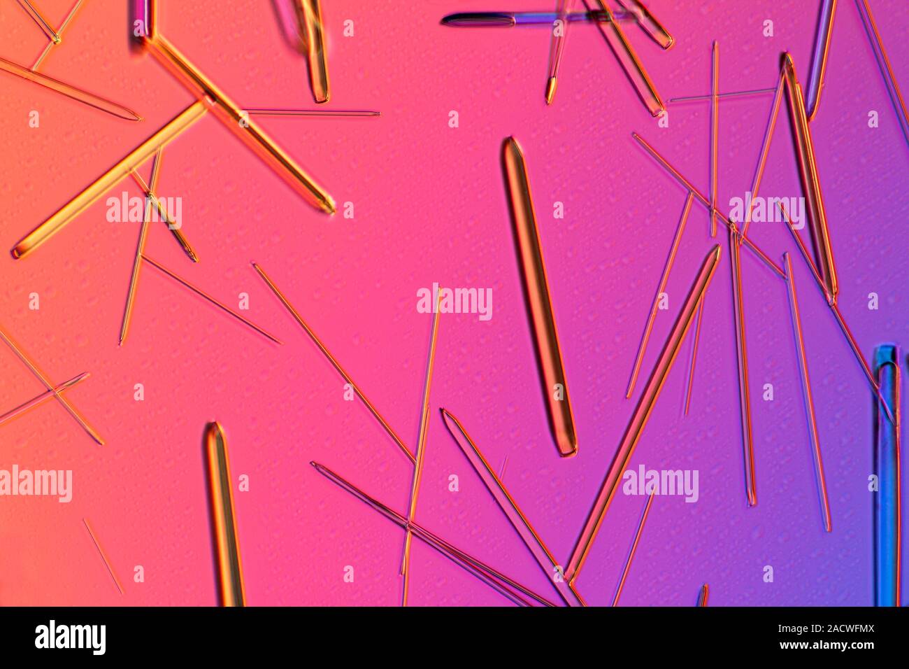 Amoxicillin crystals. Polarized light micrograph of acicular crystals ...