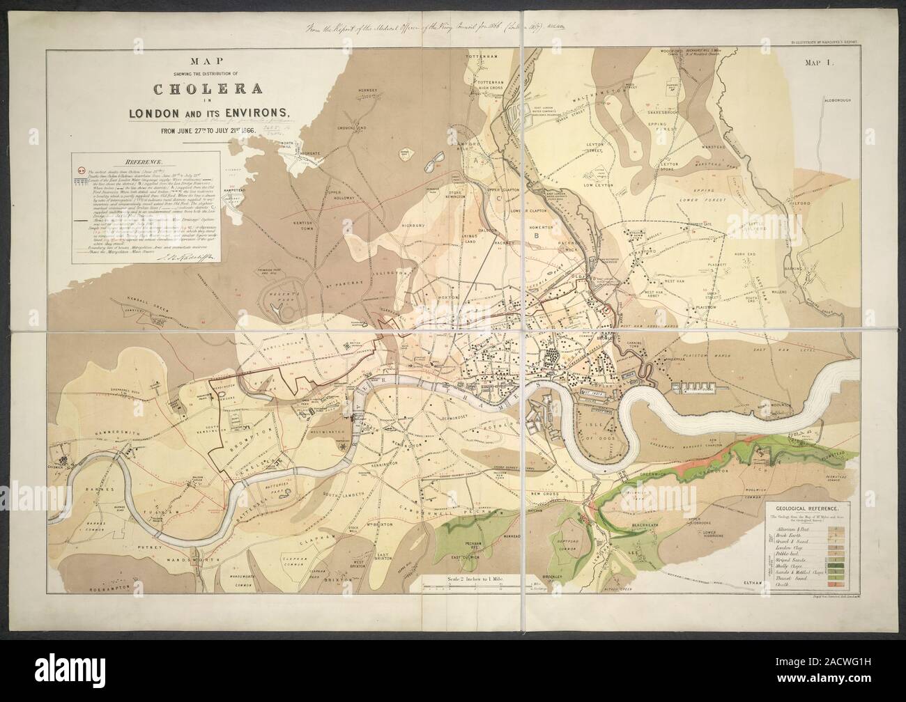 Cholera map, Map, showing the Distribution of Cholera in London and its ...