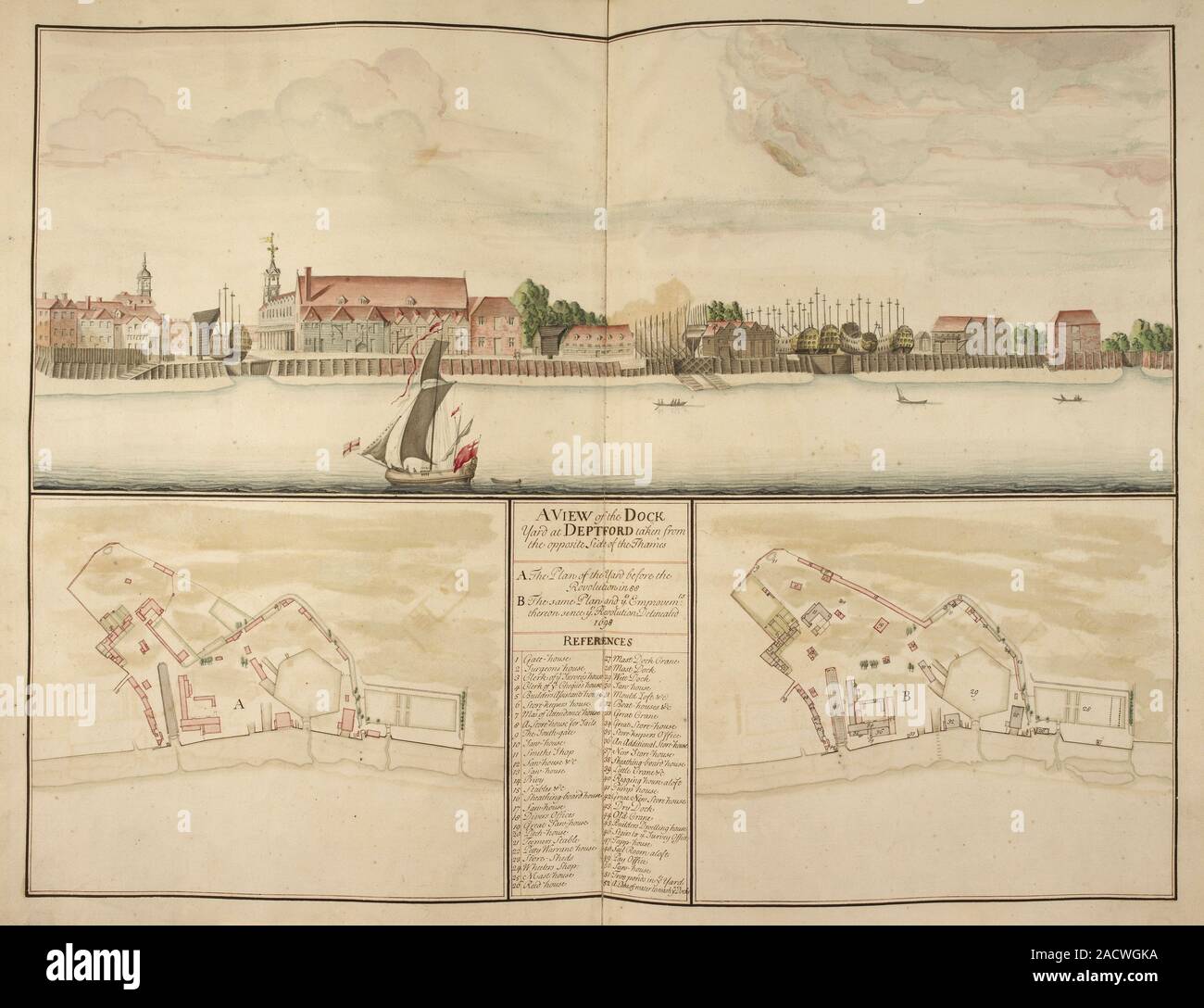 Illustration of Deptford dockyard. East London. buildings, 'A SURVEY ...