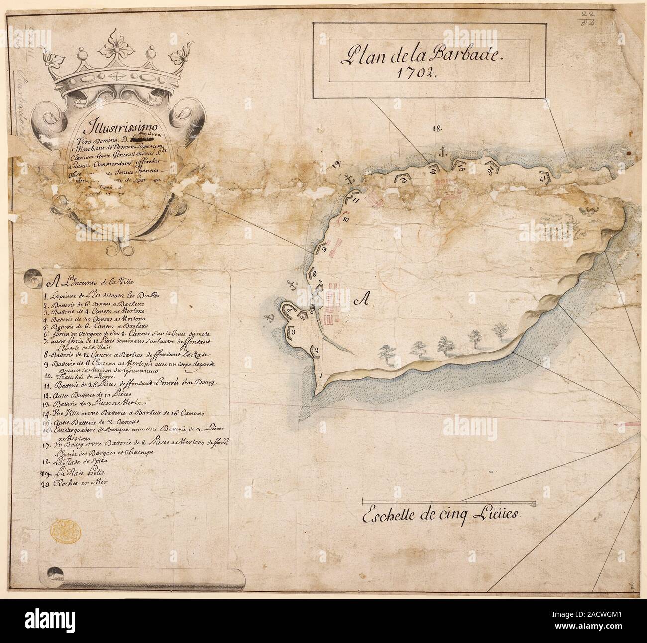 Plan de la Barbade. A simple map of the island of Barbados in 1702 ...