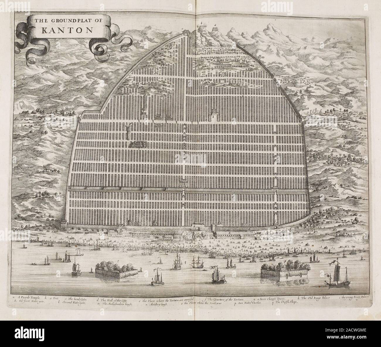 The Ground Flat of Kanton. A map of the city of Canton in 1840. Street ...