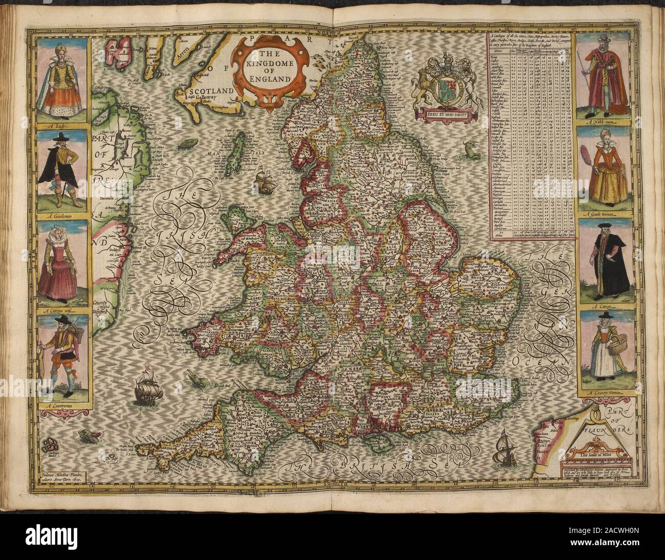 Map of The Kingdome of England drawn in 1610. Boundaries of counties or ...