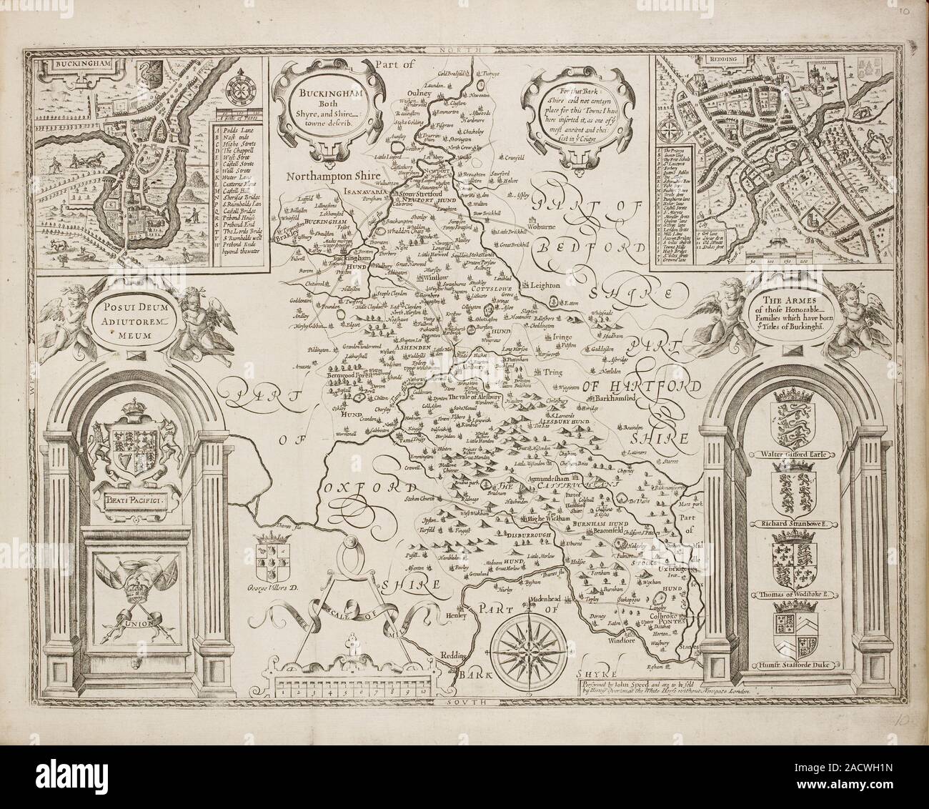 Map of Oxfordshire, Bedfordshire and Hertfordshire, H. Overton, 1714. A ...