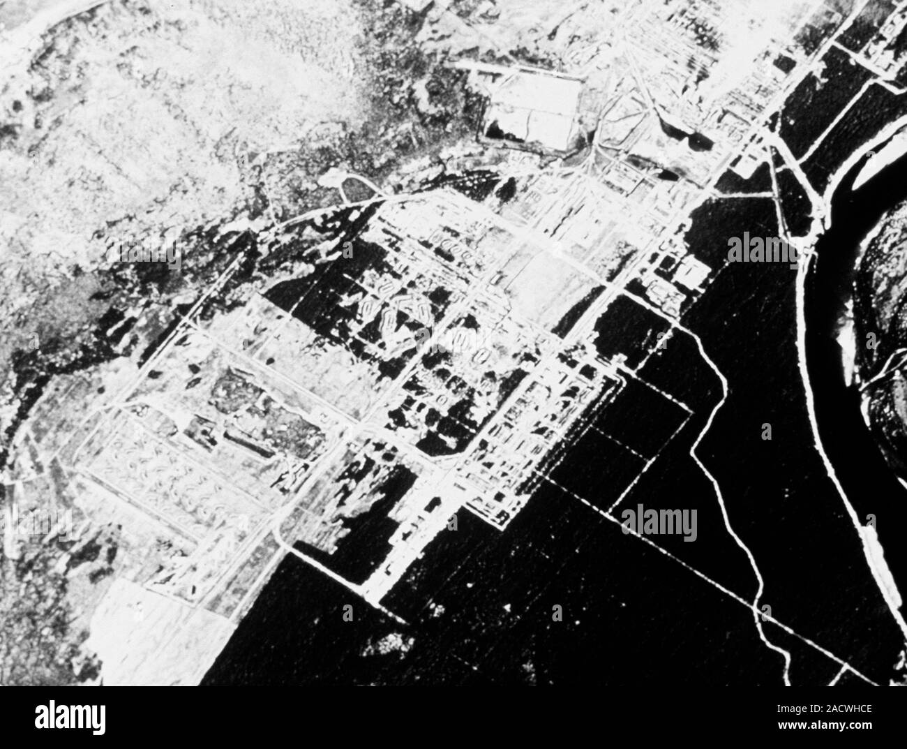 Soviet rocket factory. Corona satellite image of a solid rocket motor ...