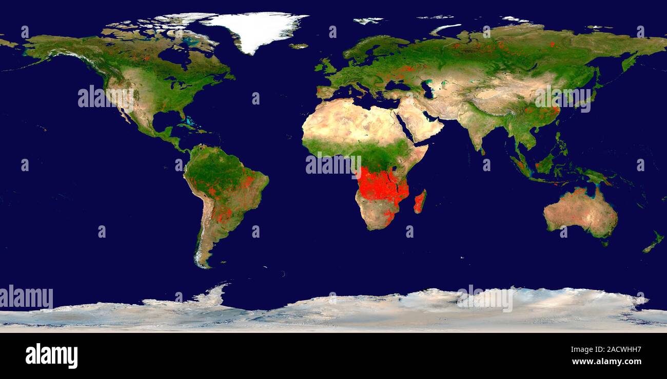 Global fire map. Fire map compiled from satellite data showing every ...