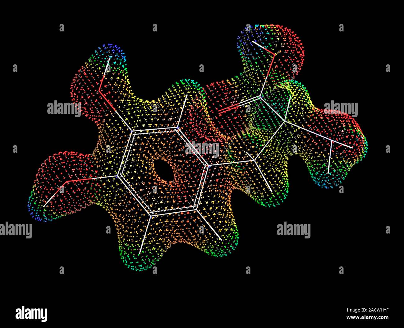 Levodopa (L-DOPA) Parkinson's disease drug, molecular model. L-DOPA is ...