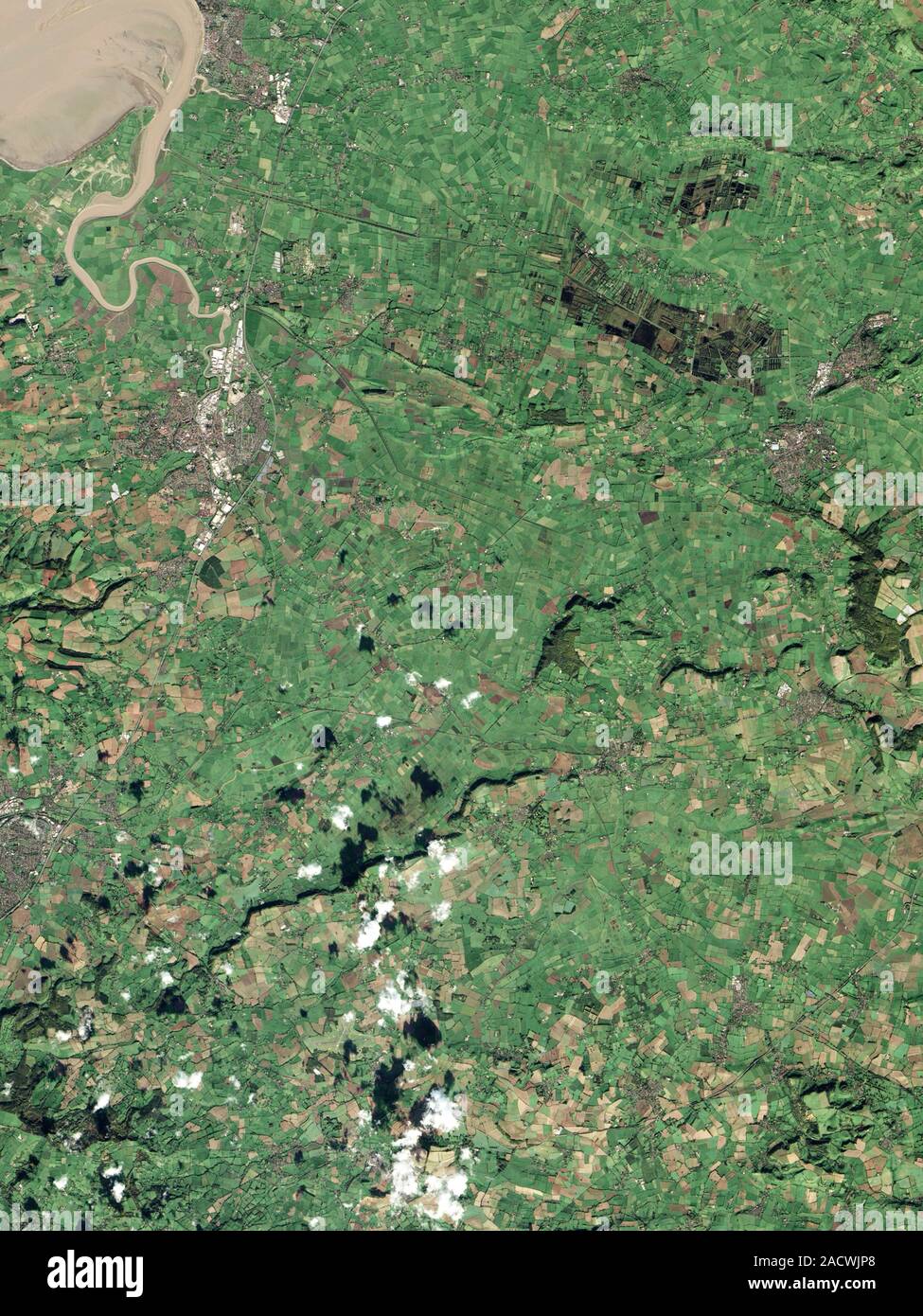 Somerset levels. Satellite image of the Somerset Levels, Somerset, UK ...