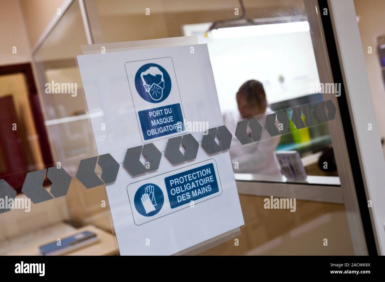 Chemical safety signs in a toxicology laboratory. Photographed in ...