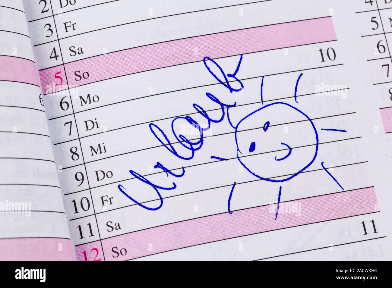 Entry in calendar: Vacation Stock Photo - Alamy