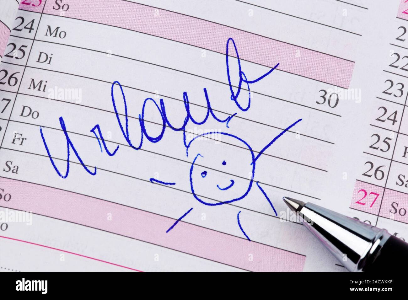 Entry in calendar: Vacation Stock Photo - Alamy