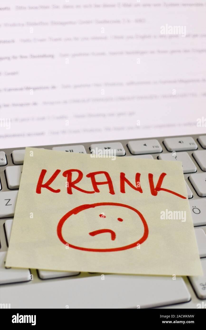 Note on Computer Keyboard: Sick Stock Photo - Alamy