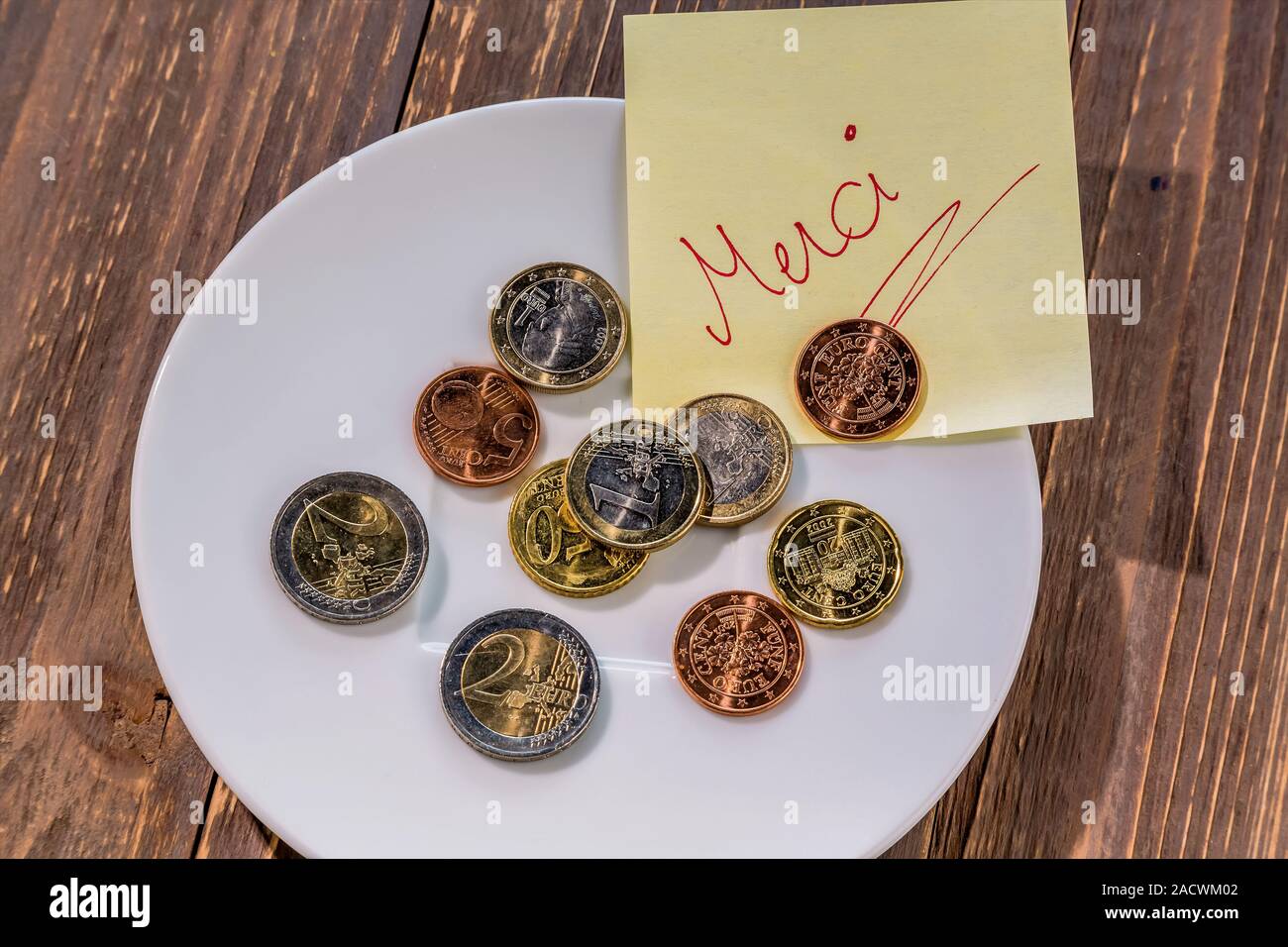 Plate with coins Stock Photo - Alamy