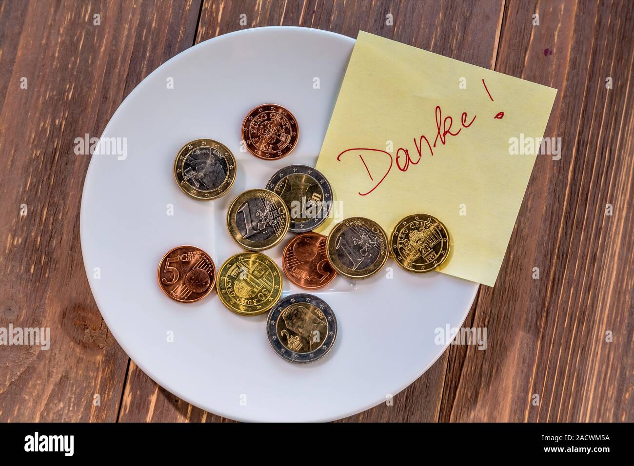 Plate with coins Stock Photo - Alamy