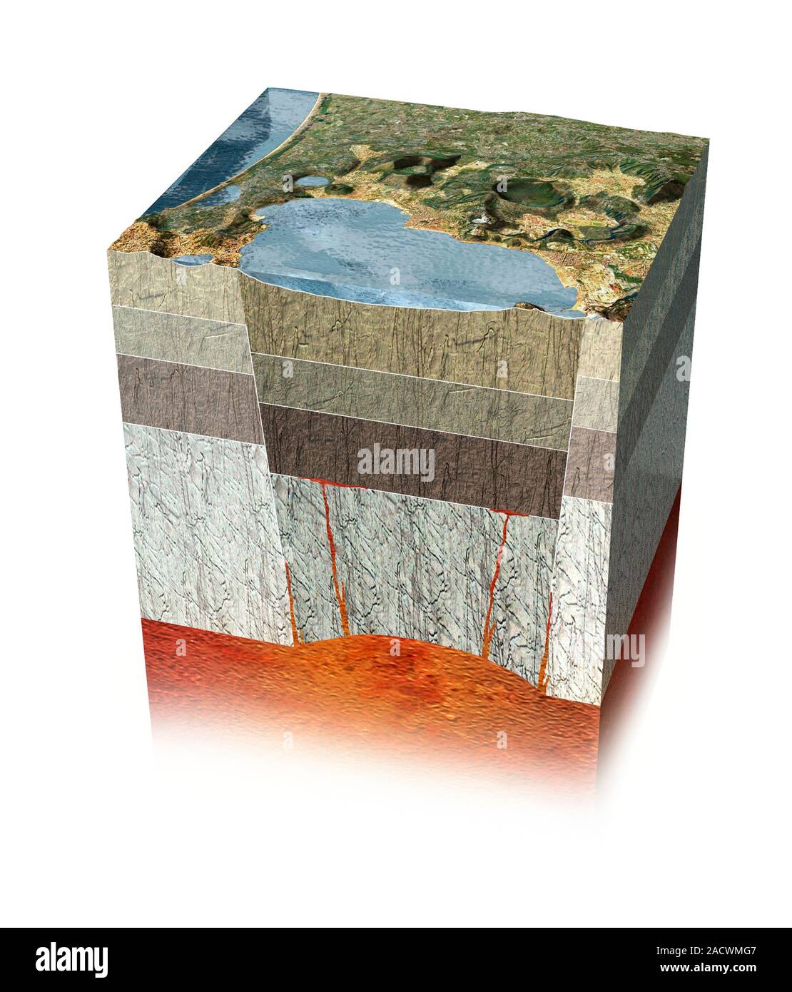 Phlegraean Fields (Campi Flegrei), near Naples, Italy, cutaway block ...