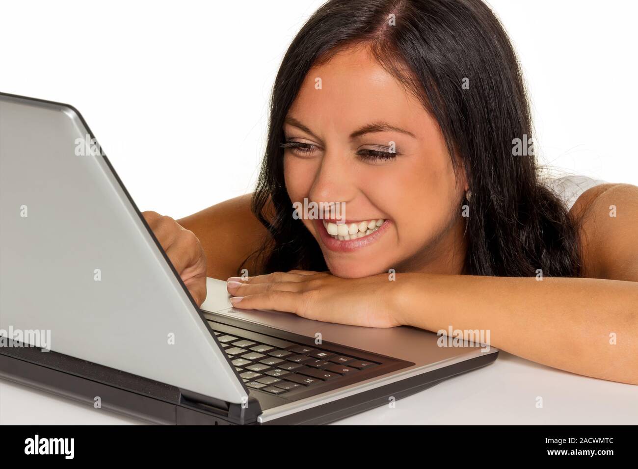 Woman has stress at the computer Stock Photo - Alamy