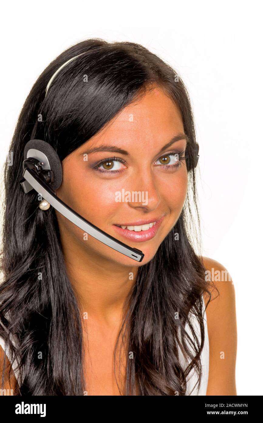 Woman with headset Stock Photo - Alamy
