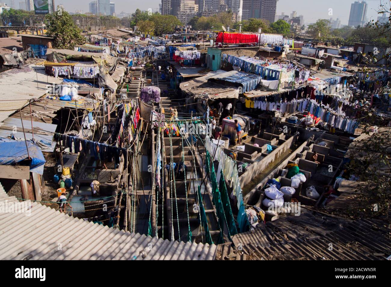 The Dhobi Ghat open-air laundry in the Mahalaxmi area of Mumbai, India ...