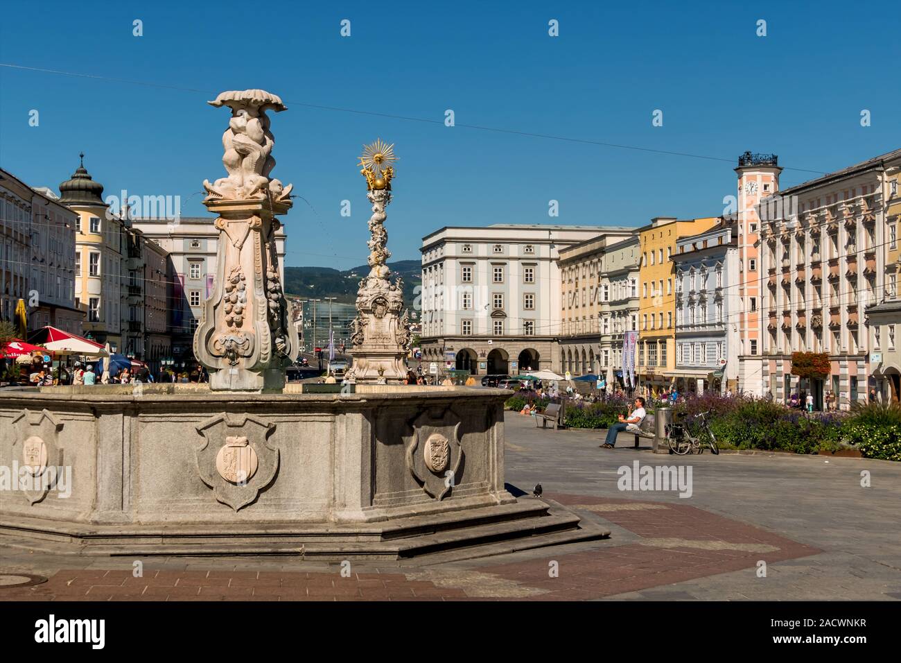 Austria, Linz, Hauptplatz, Trinity Column Stock Photo - Alamy