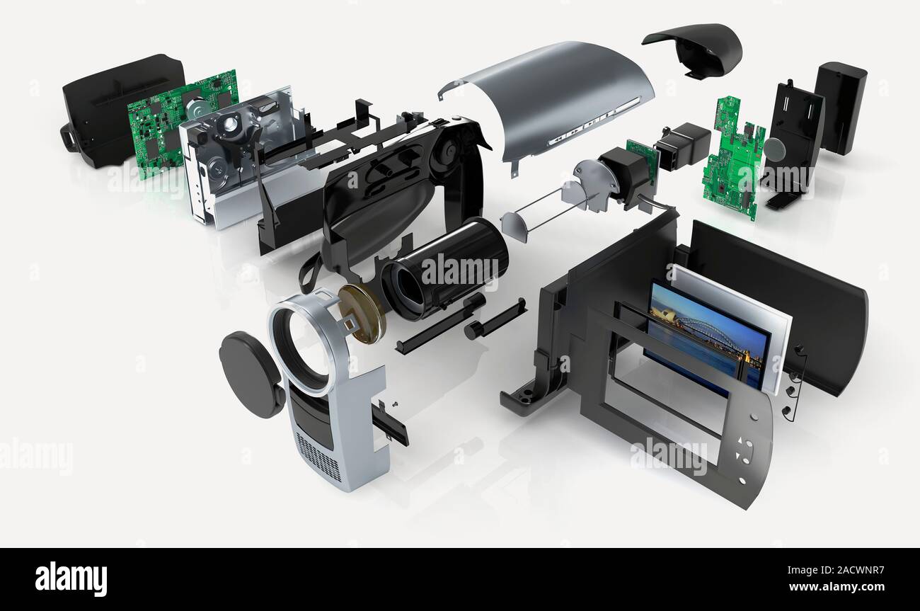 Disassembled parts of a camcorder Stock Photo - Alamy