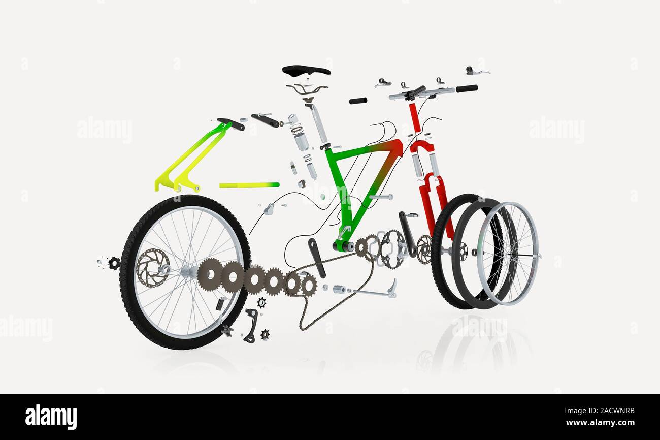 Disassembled parts of a mountain bike Stock Photo - Alamy