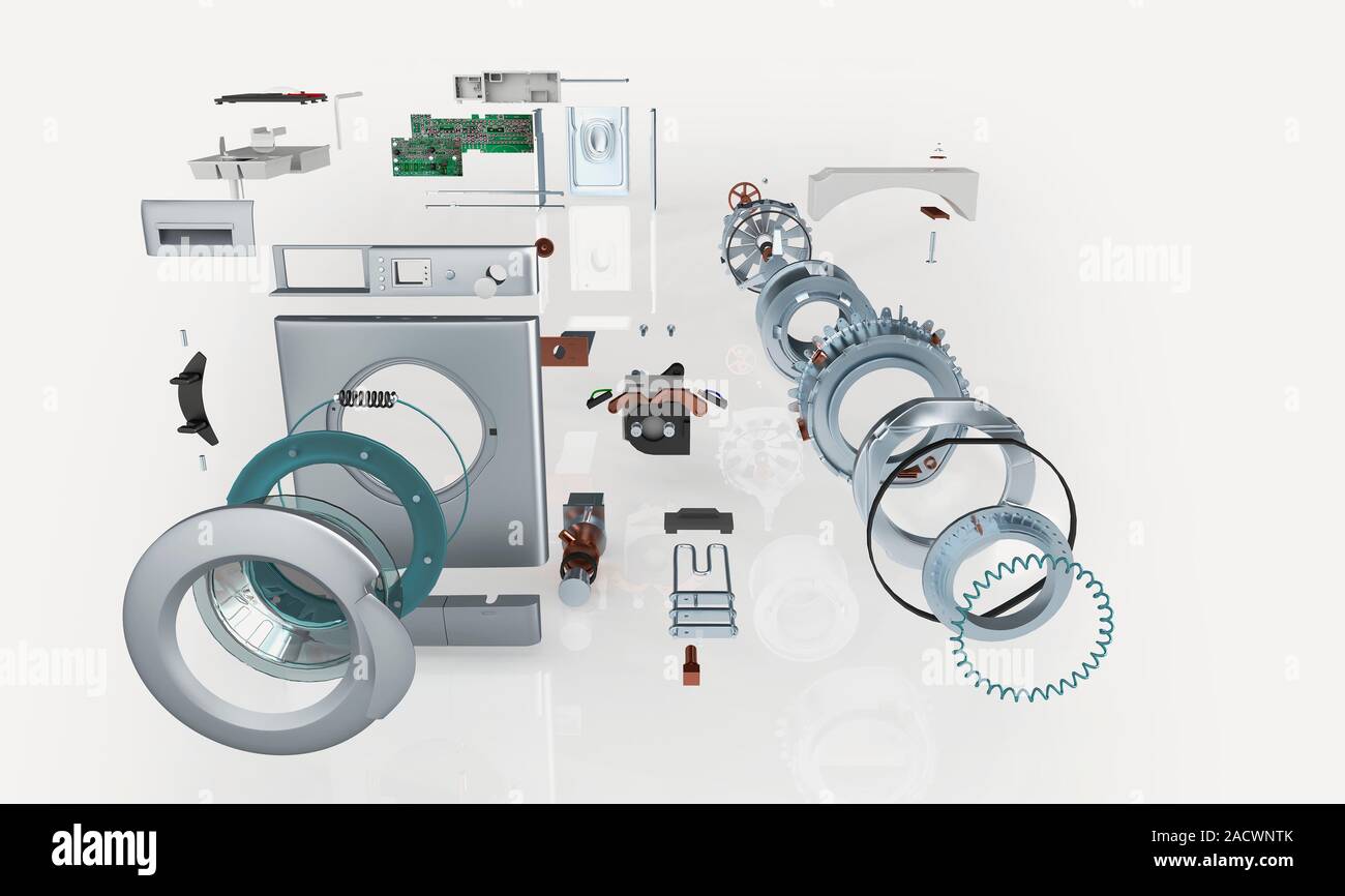 Disassembled parts of a washing machine Stock Photo - Alamy