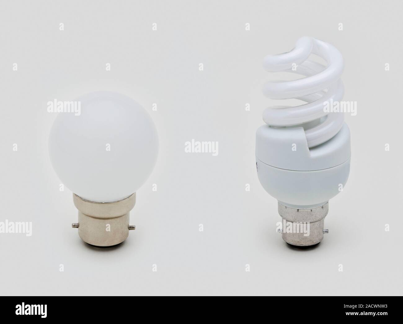 Standard lightbulb and compact fluorescent lightbulb Stock Photo - Alamy