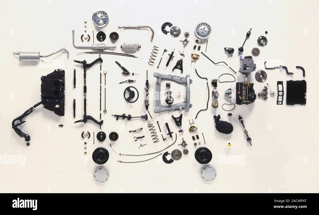 Above view of mechanical components of a small car Stock Photo - Alamy