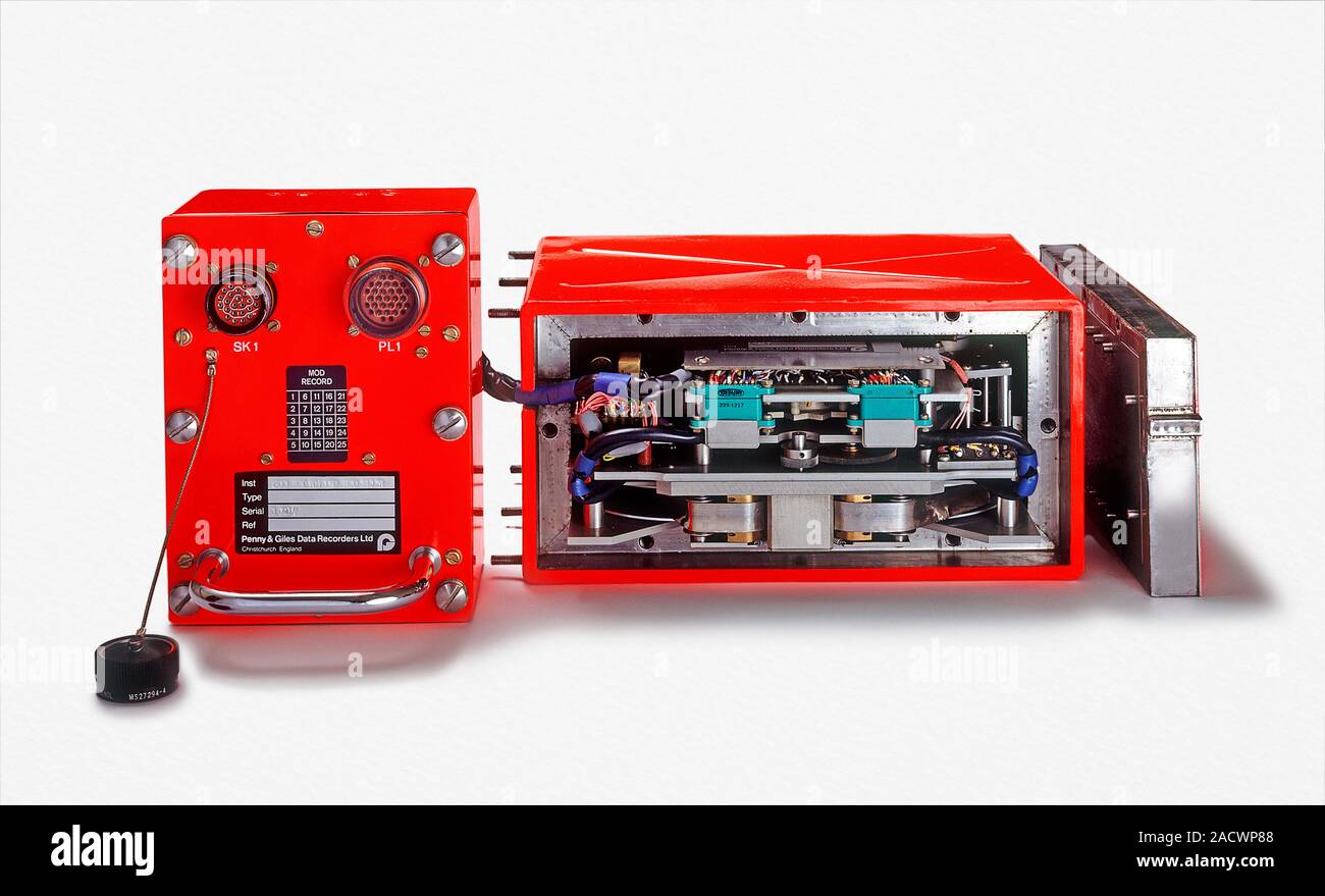 Front views of flight data recorder, with cover on and with cover ...