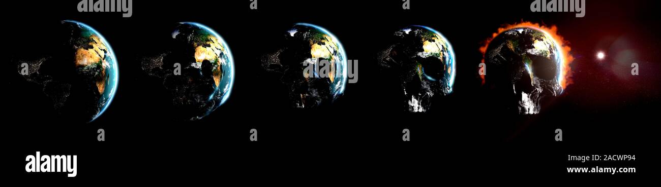 Global destruction. Conceptual montage of an Earth globe progressing ...