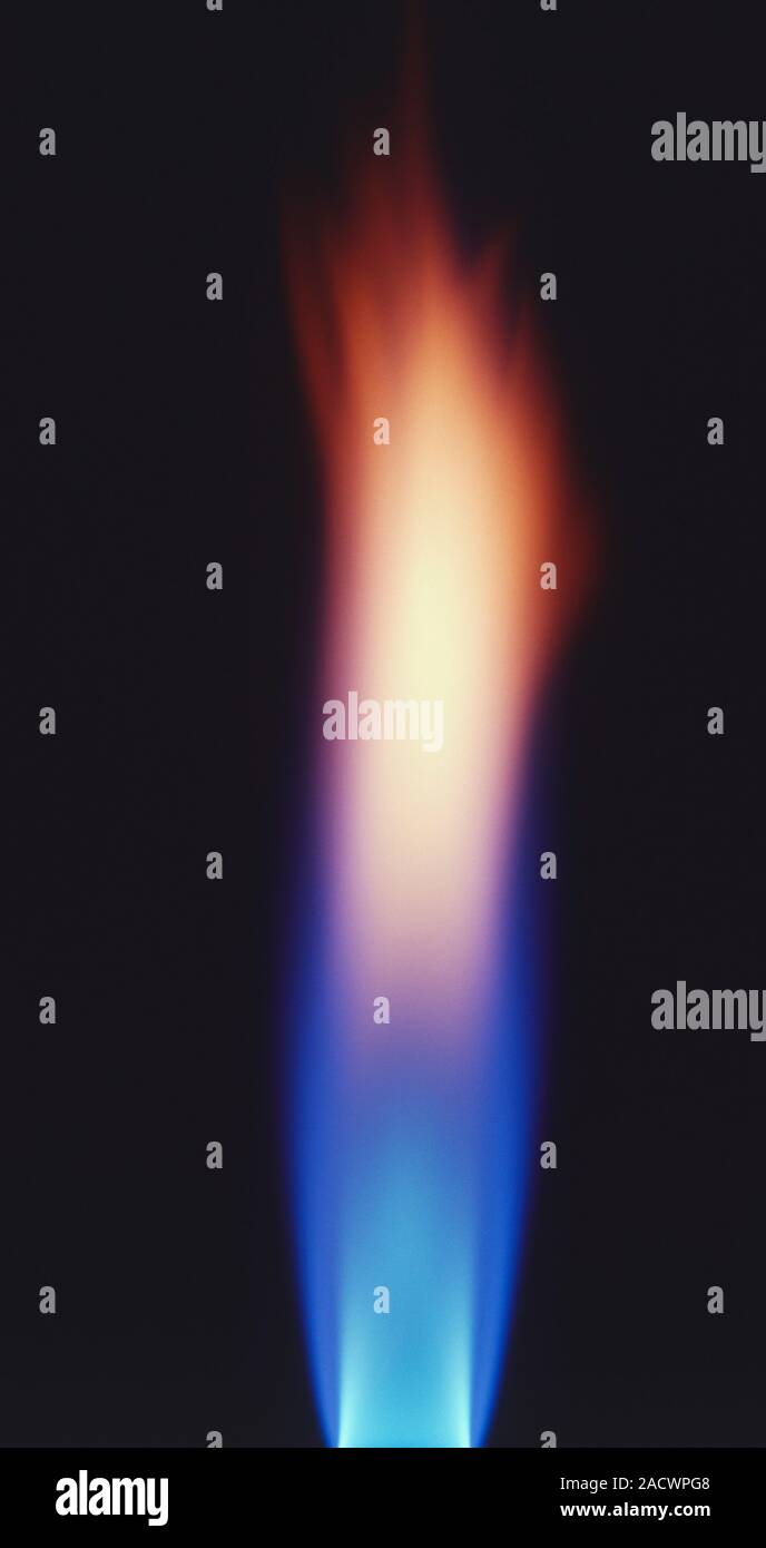 Bright blue and orange flame of bunsen burner, close up Stock Photo - Alamy