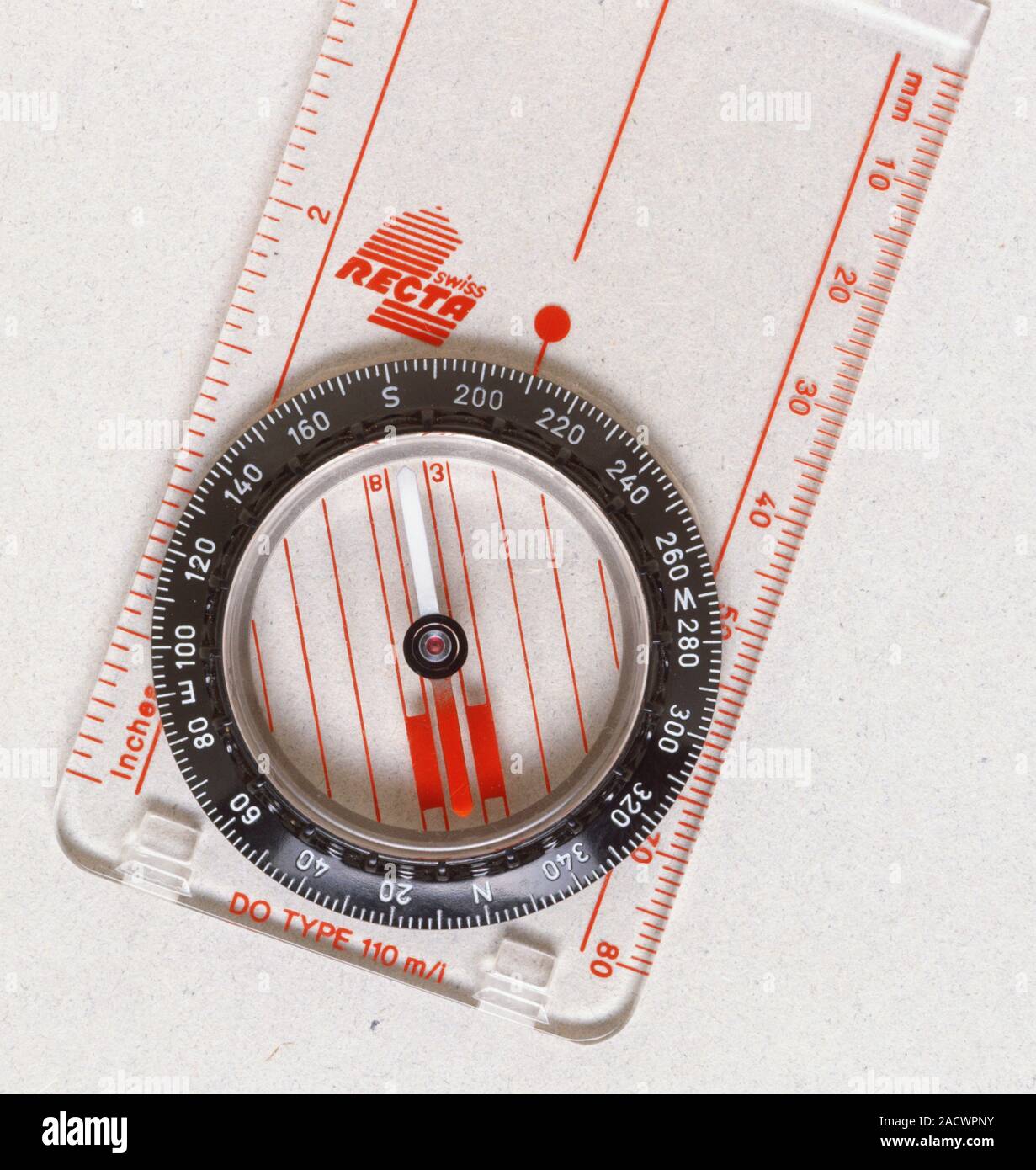 Above view of a magnetic compass the needle always points north and ...