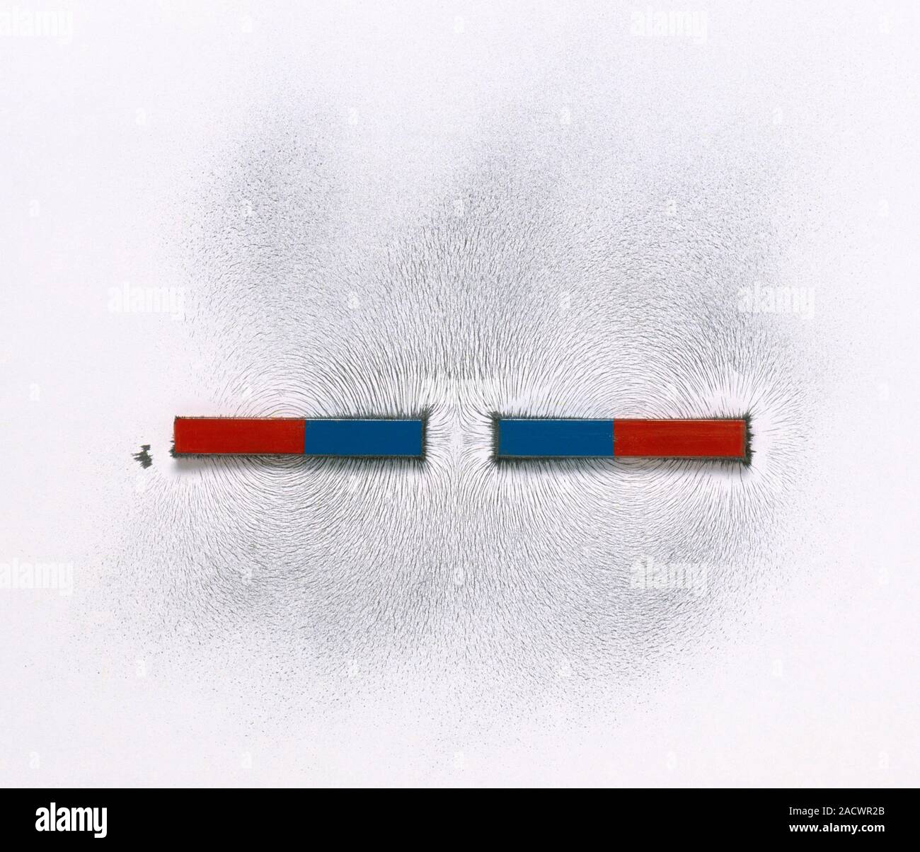 Two magnets showing weakening of two adjoining poles creating neutral ...