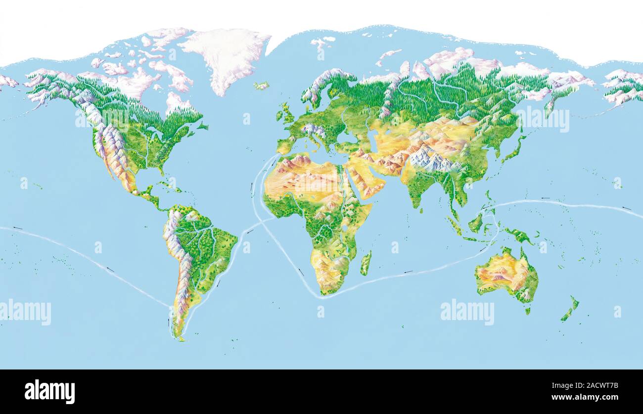 Ferdinand Magellan's route, 16th century. Portuguese navigator and ...