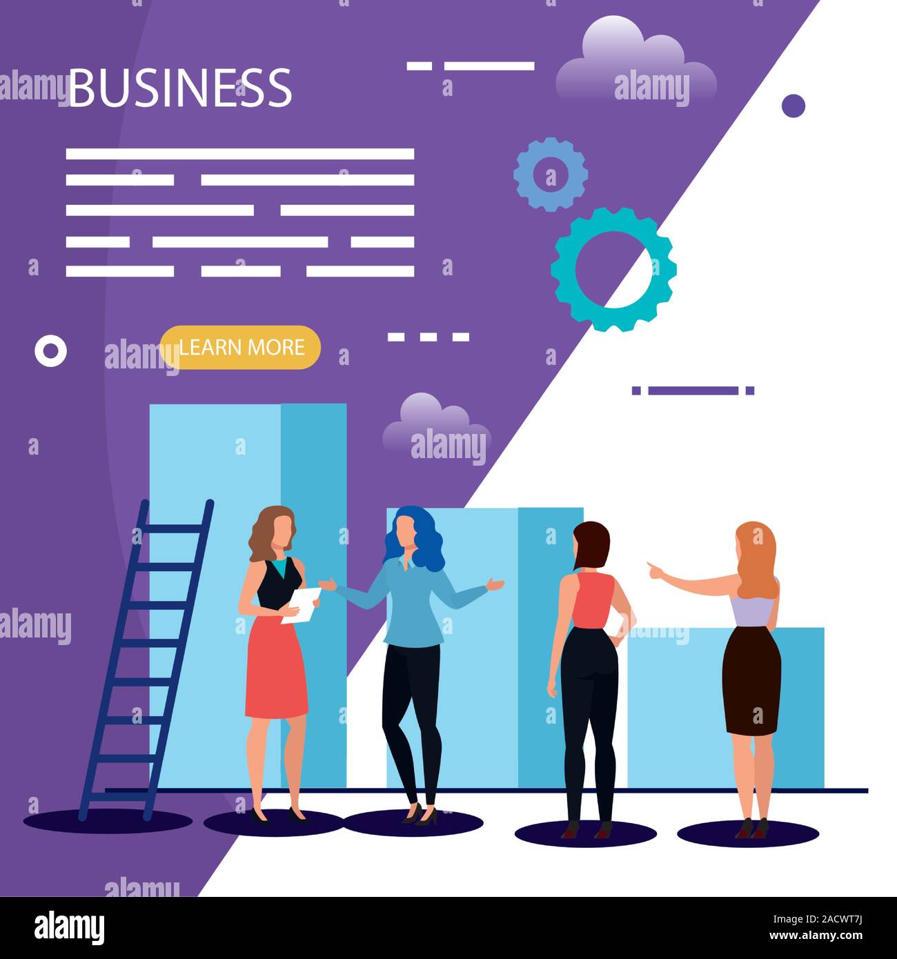 business women with statistic graphics and stairs Stock Vector Image ...