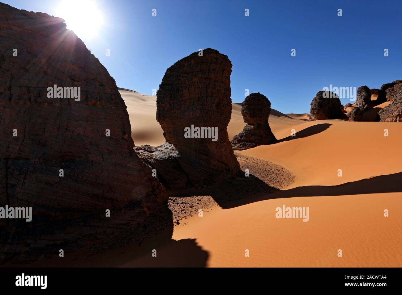 Saharan rock formations. Desert rock formations eroded and weathered by ...