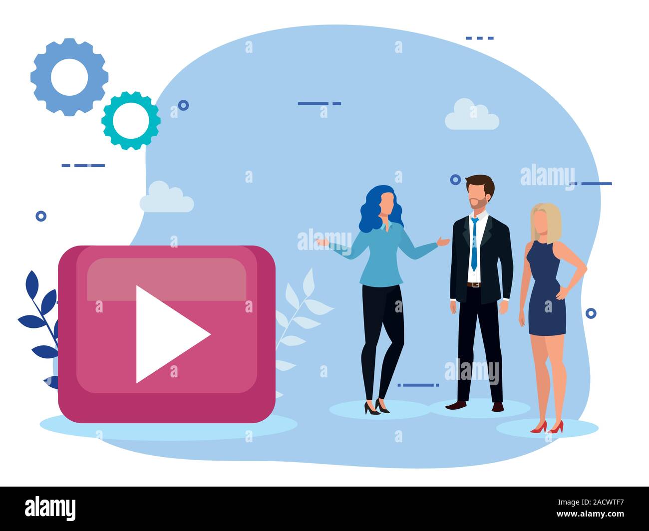 business people with play symbol and gear Stock Vector Image & Art - Alamy