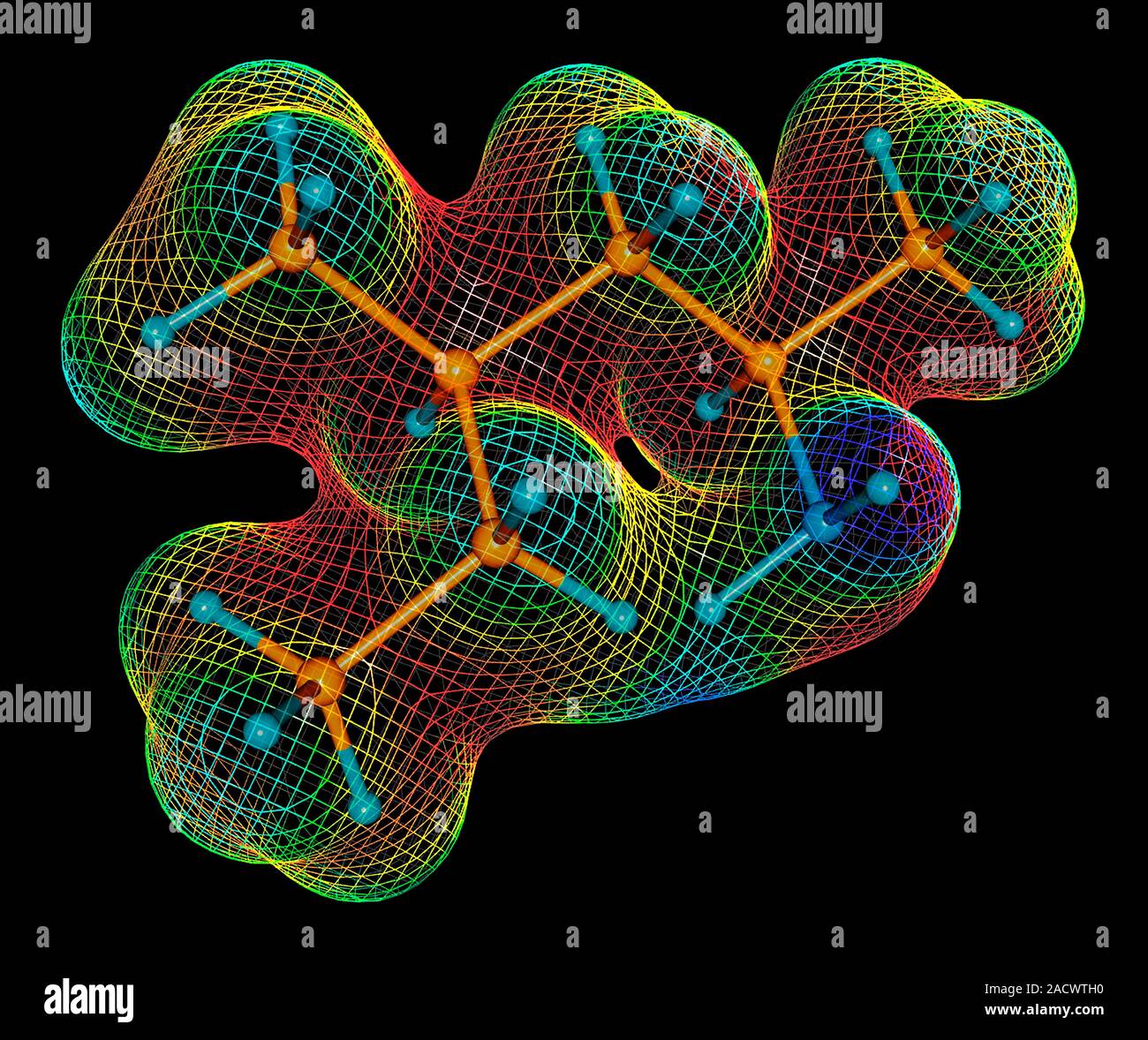 Methylhexanamin molecule, The wire-frame map represents the ...