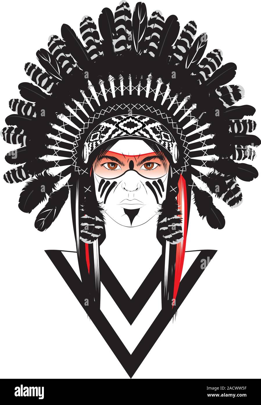 Native american man wearing war bonnet, tribal portrait design Stock ...