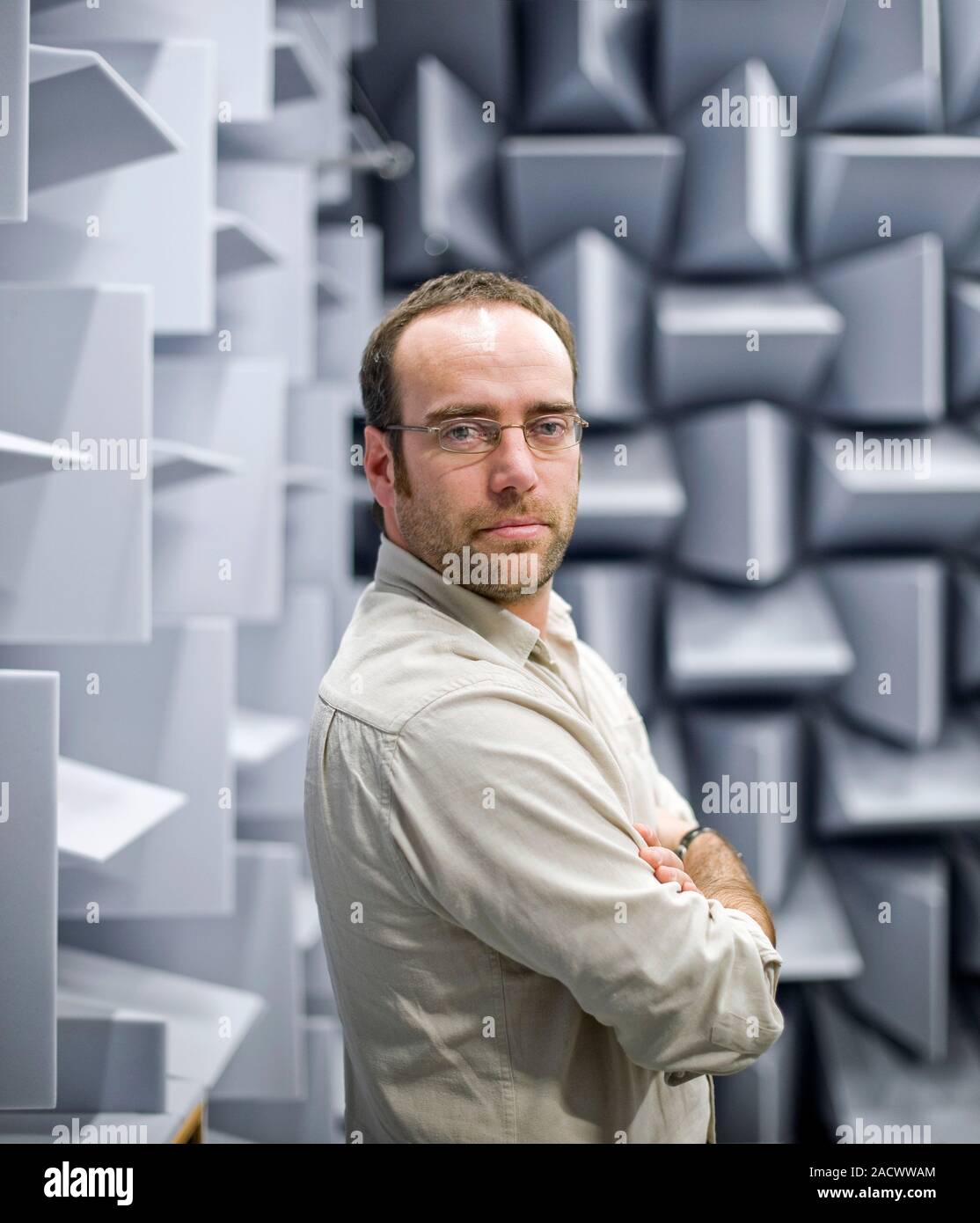 Vincent Tournat, French physicist, in an anechoic chamber. Tournat is a ...