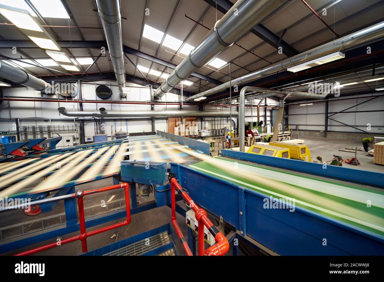 Manufacturing process of timber decking planks on production line in ...