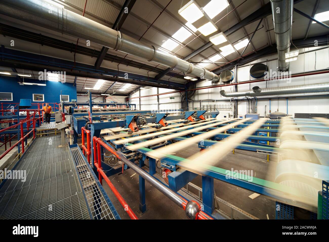 Manufacturing process of timber decking planks on production line in ...