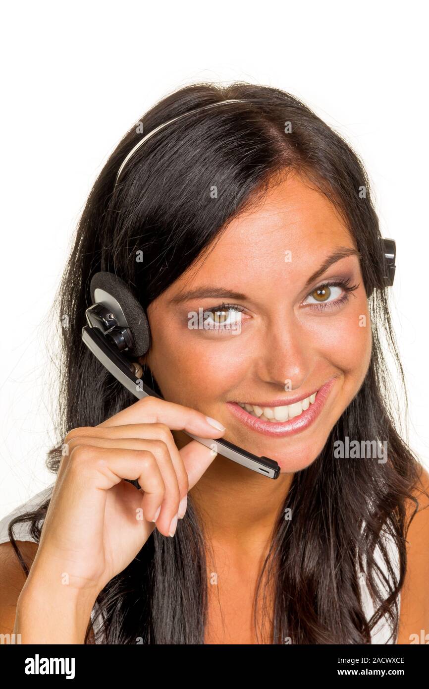 Woman with headset Stock Photo - Alamy