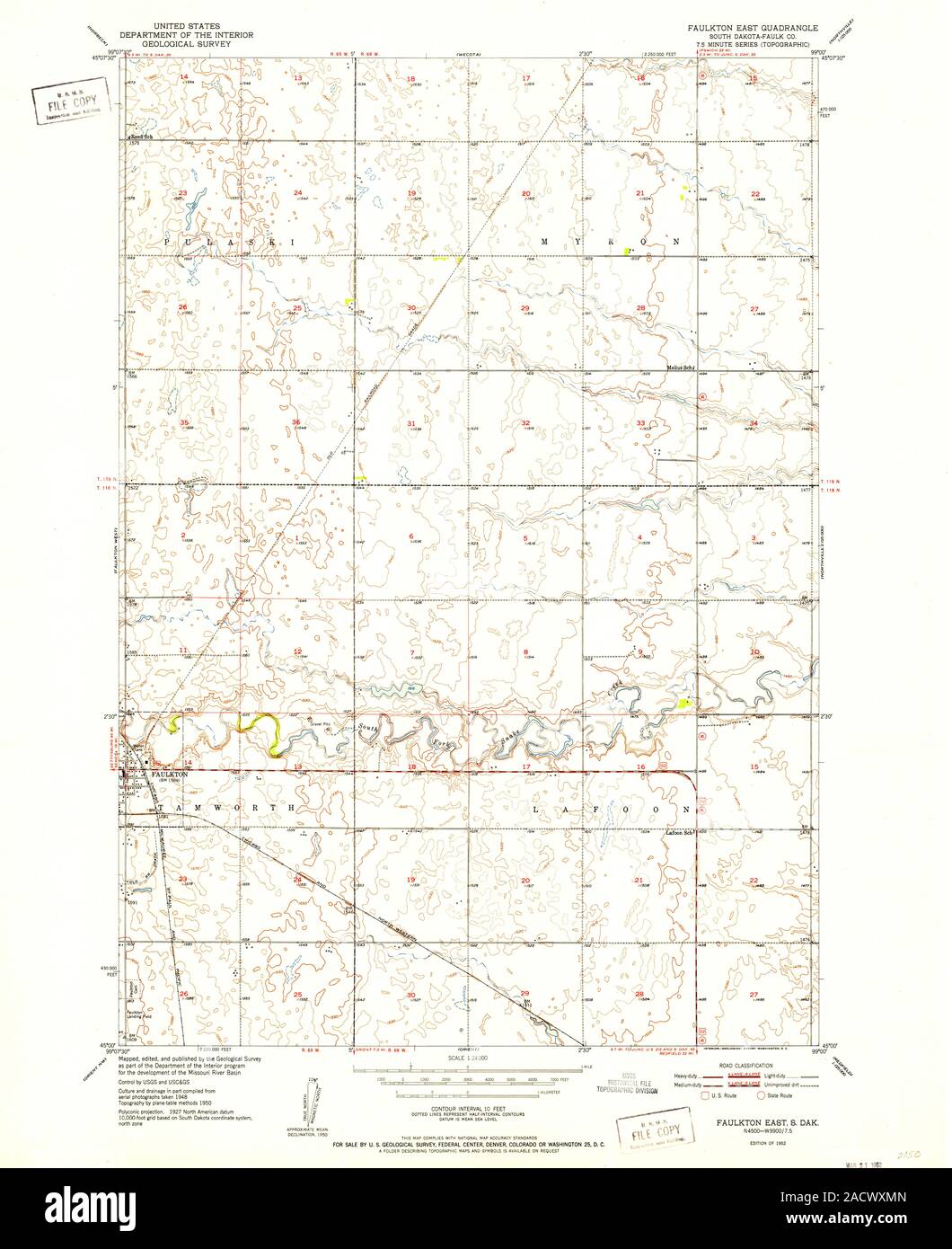 USGS TOPO Map South Dakota SD Faulkton East 343180 1952 24000 ...