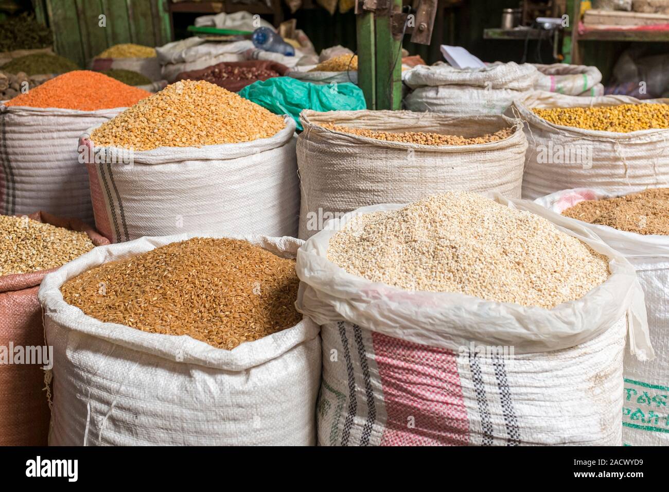 Pulses for sale in Shola market in Addis Ababa, Ethiopia Stock Photo ...