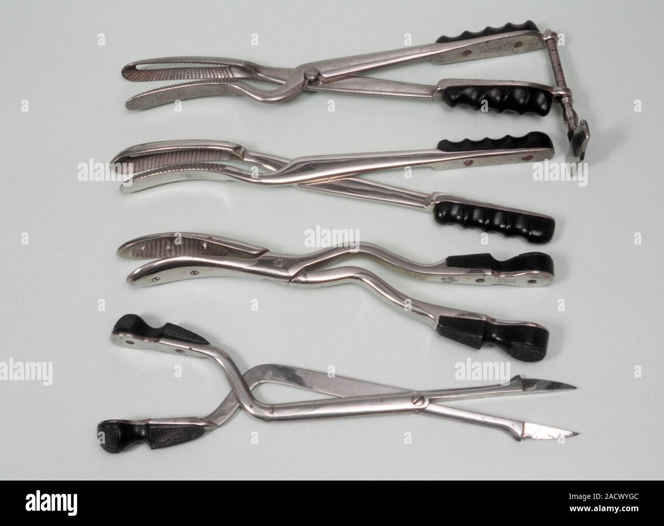 Three craniotomy forceps and a perforator with ebony handles. Such ...