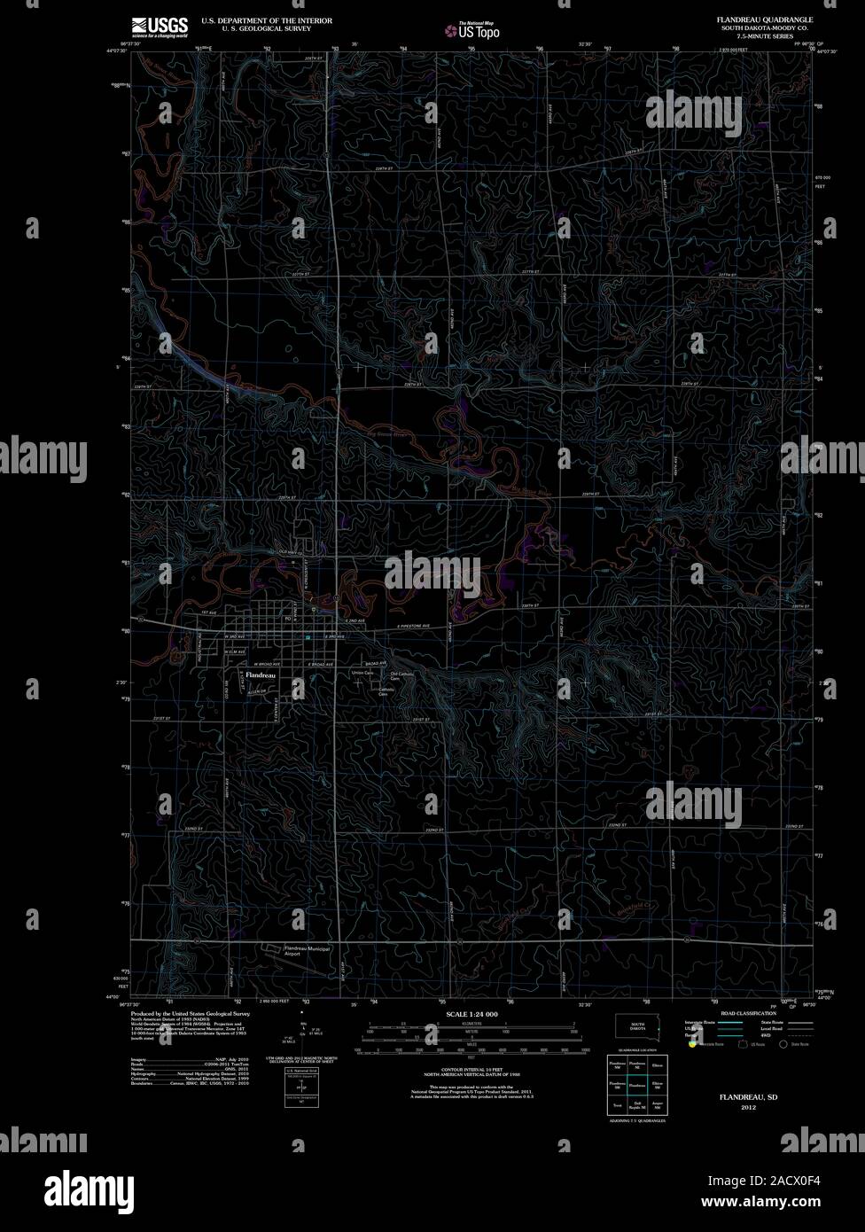 USGS TOPO Map South Dakota SD Flandreau 20120608 TM Inverted ...