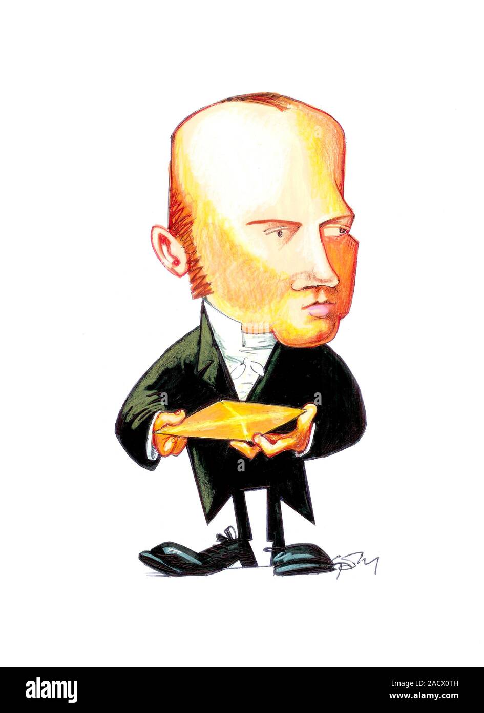 Hans Christian Oersted (1777-1851), Danish physicist, holding an ...