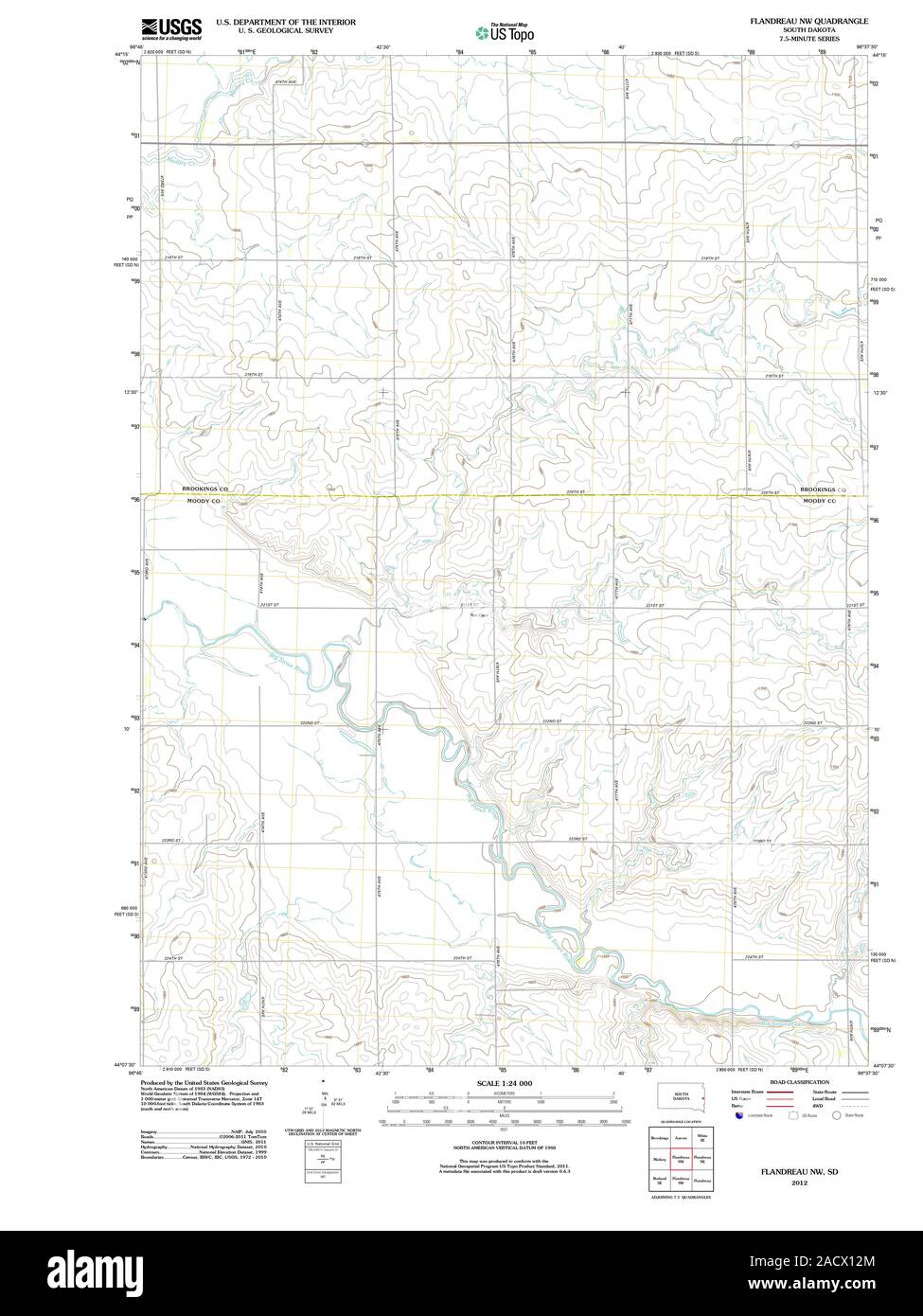 USGS TOPO Map South Dakota SD Flandreau NW 20120608 TM Restoration ...