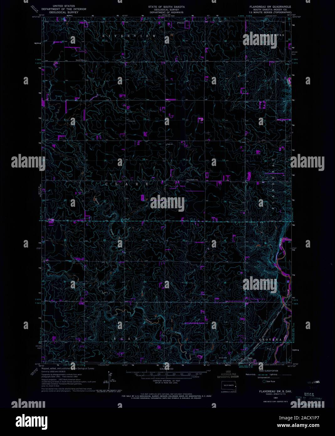 USGS TOPO Map South Dakota SD Flandreau SW 343190 1964 24000 Inverted ...